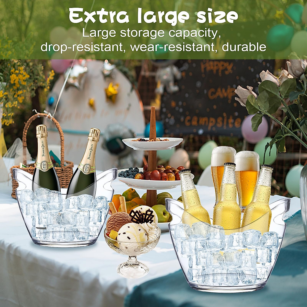 Beverage Tubs for Parties Plastic Ice Bucket for Cocktail Bar Clear Acrylic Wine Bucket with Scoops Drink Bucket Cooler for Chiller Bin for Champagne or Beer