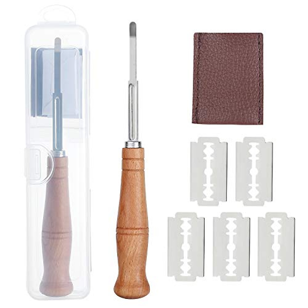 Premium Hand Crafted Bread Lame Included 5 Blades and Leather Protective Cover - Best Dough Scoring Tool by YMHB