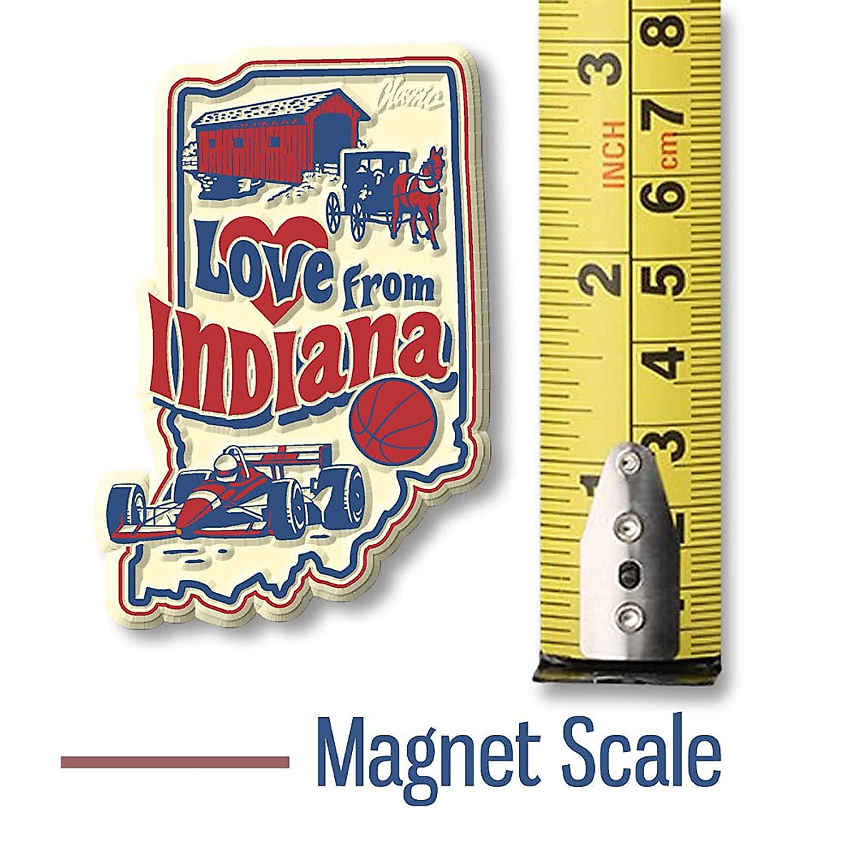 Love from Indiana Vintage State Magnet by Classic Magnets, Collectible Souvenirs Made in The USA, 2" x 2.9"