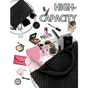 Designer Woven Tote Bag + Purse Women Neoprene Tote Handbag Fashion Large Shoulder Top-Handle Travel Bag Underarm Shopper Bag Black