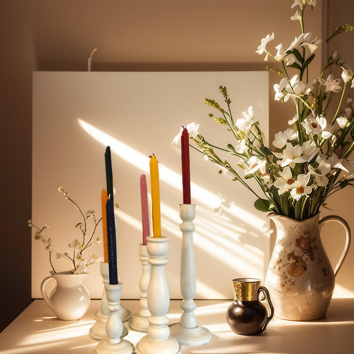 Set of 14 Beeswax Taper Candles, 9 Inch Premium Quality Smokeless Candles, Beeswax Candle for Home Gift Ideas Uncented Long Candles for Household, Wedding, Party, and Home Décor