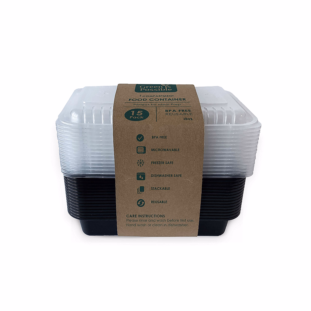 Meal Prep Containers pack | 2 compartment | 32oz | 15 sets per pack.