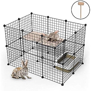 Pet Playpen, Small Animal Cage Indoor Portable Metal Wire Yard Fence for Small Animals, Guinea Pigs, Rabbits Kennel Crate Fence Tent Black 24pcs (and 8pcs for Free)