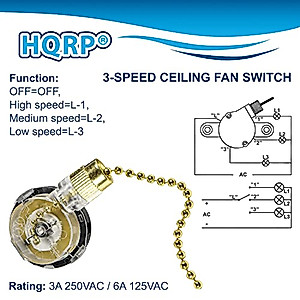 HQRP Kit Ceiling Fan Capacitor CBB61 5uf+5uf 4-Wire UL-Listed and 3-Speed Fan Switch