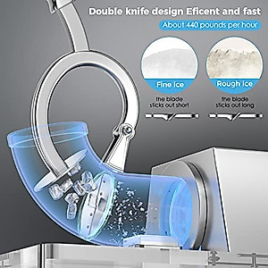 BESRTWE 250W Shaved Ice Machine, 110V Electric Snow Cone Machine with Dual Blades, 440lbs/hr Stainless Steel Ice Crusher Machine with 34L Acrylic Ice Storage Box, for Home and Commercial Use