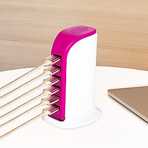 Wyssay 10A(50W) Universal USB Charger，6-Port Independent Desktop USB Charging Station，Multi Charger Block with 4 Ft Extension Cord, USB Fast Charger for Phone Ipad and More(Pink)