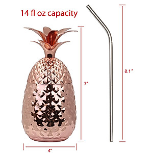 Vastigo 14 oz Pineapple Copper Plated Stainless Steel Cocktail Bar Standing Tumbler Mug Cup | Bar ware Kitchen | Drinking Party Cup
