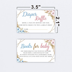 JCVUK Set of 25 Baby Shower Invitations with Envelopes, BOHO Diaper Raffle Tickets and Baby Shower Book Request Cards, Pampas Grass Bohemian Theme Gender Reveal Party For Boys or Girls(YQKTZ-A02)