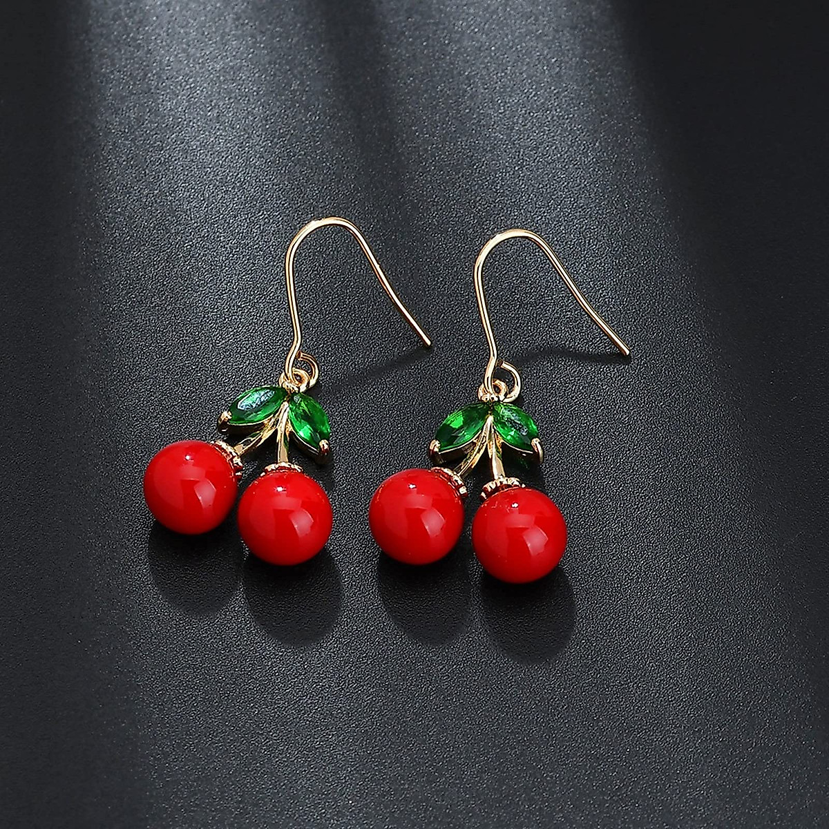 VONSSY Cherry Earrings | Red Drop Dangle & Stud Earrings