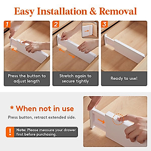 Lifewit 9 Pack Drawer Dividers 4" High, 11-17" Adjustable Drawer Organizers for Clothes, Expandable Dresser Separators in Bedroom/Bathroom/Kitchen/Fridge/Office Organization and Storage, White