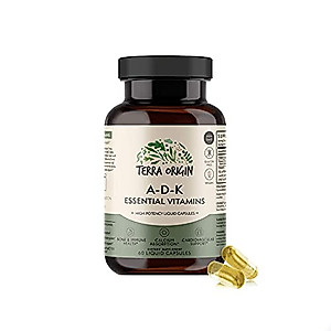 Terra Origin ADK Essential Vitamins - 60 High Potency Liquid Capsules, Vegan, Non-GMO, Gluten Free, Made in The USA.