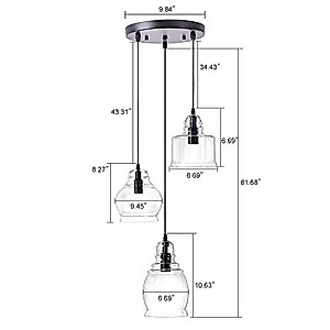 Wellmet Pendant Lights Kitchen Island Chandelier Globes Glass, 3 Lights Modern Linear Barn Hanging Pendant Lighting for Dining Room, Cluster Ceiling Lighting Fixture for Foyer