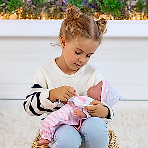 15" Realistic Soft Body Baby Doll with Open/Close Eyes | JC Toys - Berenguer Boutique | 10 Piece Gift Set with Bottle, Rattle, Pacifier & Accessories | Pink | Ages 2+