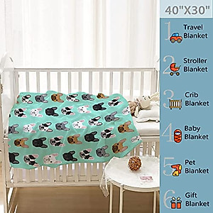 Lynnezilla French Bulldog Faces Pattern Throw Blanket | Flannel Fleece Ultra Soft Bedding Quilt Home Decor | Lightweight Soft Cozy Luxury Blanket for All Season Extra Small 40x30in for Pets