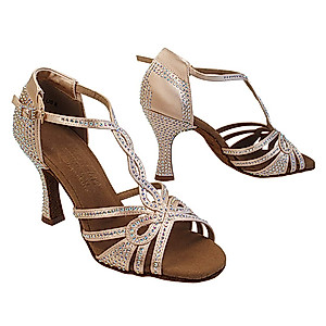 Very Fine Dance Shoes - Ladies Latin, Rhythm, Salsa, Waltz Ballroom Dance Shoes - S1008CC - 3-inch Heel and Foldable Brush Bundle - Flesh Satin - 8