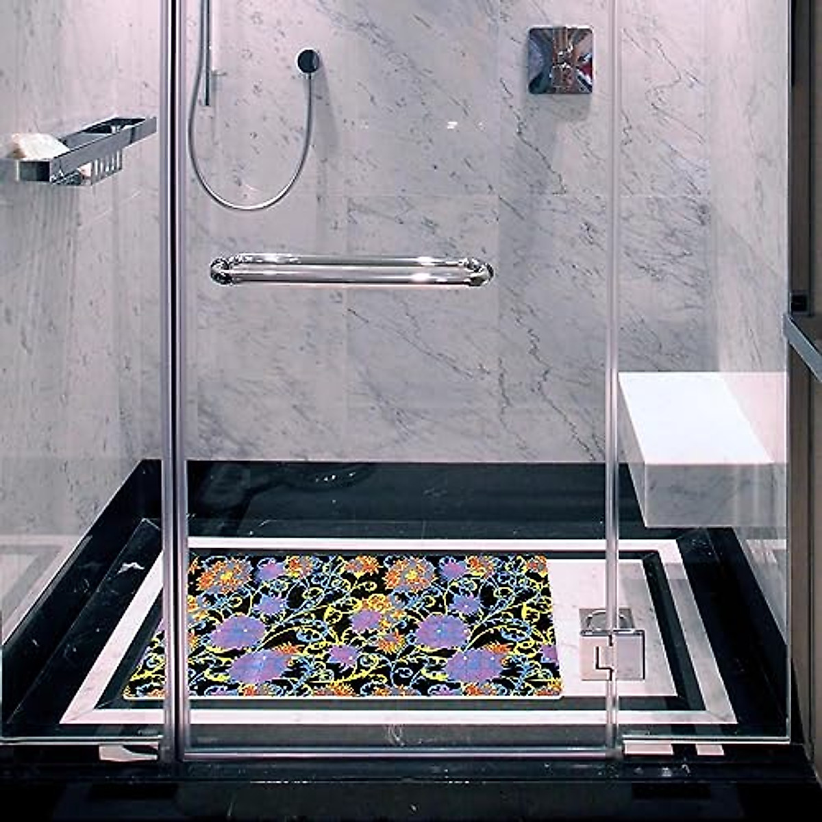 Bath Tub Shower Mat - Anti-Slip PVC Material 15.1x26.8 in, Gentle Cushioning Quick Drying Suction Cups Reliable Solution - Colorful Flower Shape Graffiti Non-Slip Floor Mat