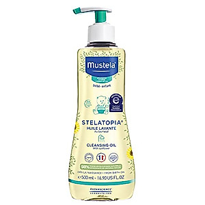 Mustela Stelatopia Eczema-Prone Skin Cleansing Oil - Baby Body Wash with Natural Avocado & Sunflower Oil - Fragrance-Free & Tear Free - 16.9 fl. oz.