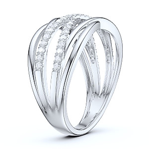 PRSTANI 10K White Gold 10mm Wide Multi-Row Crossover Fashion Genuine Moissanite Pave Ring Wedding Band (5)