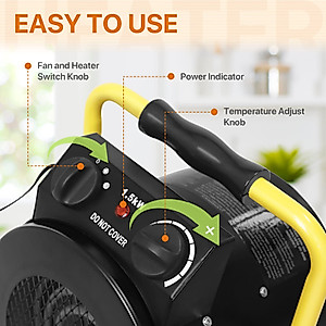 EAGLE PEAK 1500W Greenhouse Heater with Thermostat, Suitable for Greenhouse, Grow Tent, Garage, and RV Use, Water Resistant IPX 4 Rated, Overheat Protection, Radiant Heating, Black