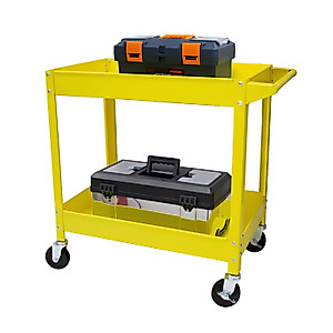 Generic 2 Tier Utility Service Cart 300 lbs, Steel Rolling Tool Cart on Wheels,Load Capacity for Mechanic Garage Warehouse Workshop & Repair Shop,Yellow