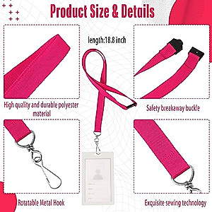 Patelai 60 Pcs Breakaway Lanyards with J Hook Bulk Flat for ID Badges Neck Badge Lanyards Card Nametag Holder Neck Straps (Hot Pink)