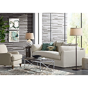 Possini Euro Design Nayla Modern Floor Lamp Standing 62.5" Tall Bronze Steel Slender Column Off White Fabric Tapered Drum Shade Decor for Living Room Reading House Bedroom Home