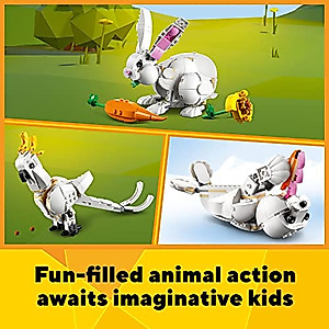 LEGO Creator 3 in 1 White Rabbit Animal Toy Building Set, STEM Toy for Kids 8+, Transforms from Bunny to Seal to Parrot Figures, Creative Play Building Toy for Boys and Girls, 31133