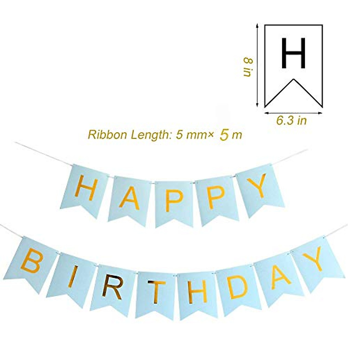 Tellpet Light Blue HAPPY BIRTHDAY Banner with 5 pcs Gold Confetti Balloons