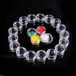 120 PCs 5 Gram Empty Plastic Cosmetic Samples Container for Make Up, Eye Shadow, Nails, Powder, Gems, Beads, Jewelry, Cream Small Clear Pot Jars with Lid