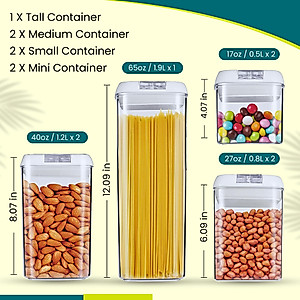 NextG Ideaz Airtight Food Storage Containers, 7-Piece Set, BPA-Free, Stackable, Transparent Plastic Canisters with White Interchangeable Lid for Kitchen Pantry