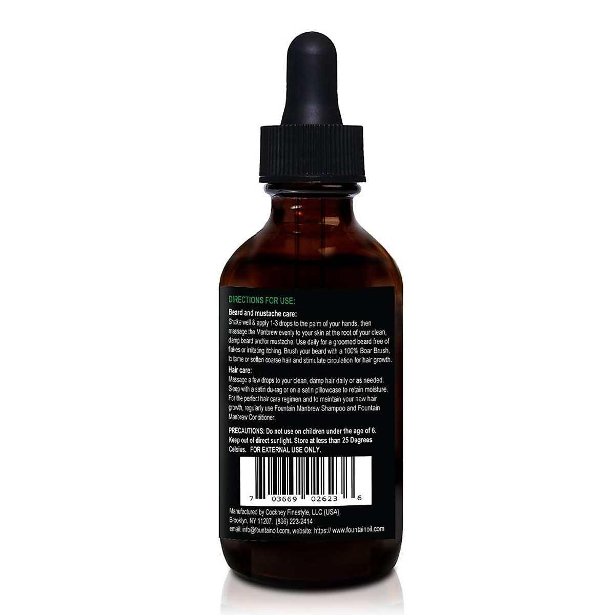 Fountain Manbrew - Beard Growth Oil For Men - Bald Spot Treatment - Mustache Grooming - Leave-In Conditioner - Beardruff - Jamaican Black Castor Oil - 5 Fl Oz