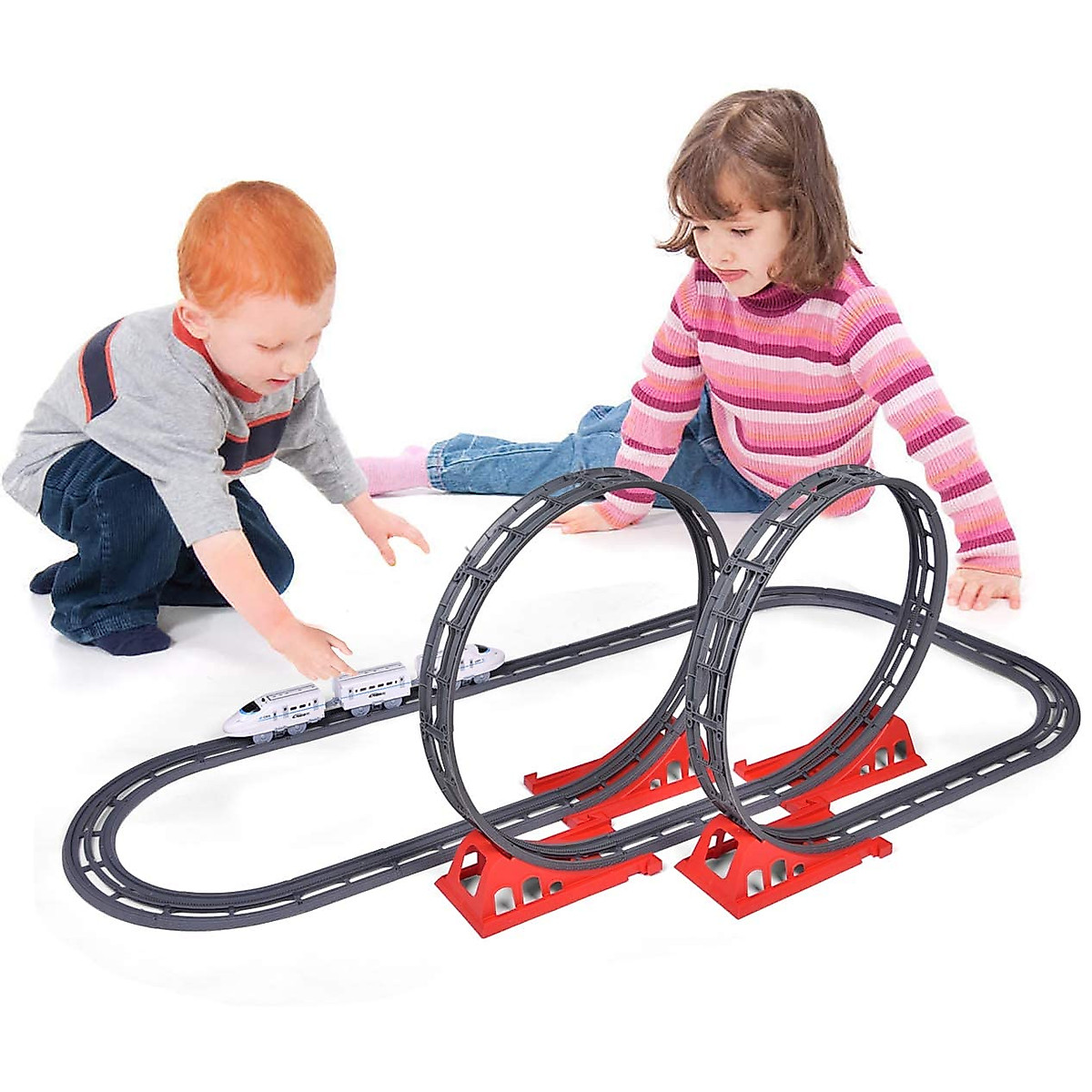 FUN LITTLE TOYS 45 PCs Tracks Sets Toys for Kids, Flexible Railway Tracks Roller Coaster Playset, Batteries Operated Toy Train with Light and Sound, Gift for 3 4 5 6 Years Old Toddlers Boys and Girls