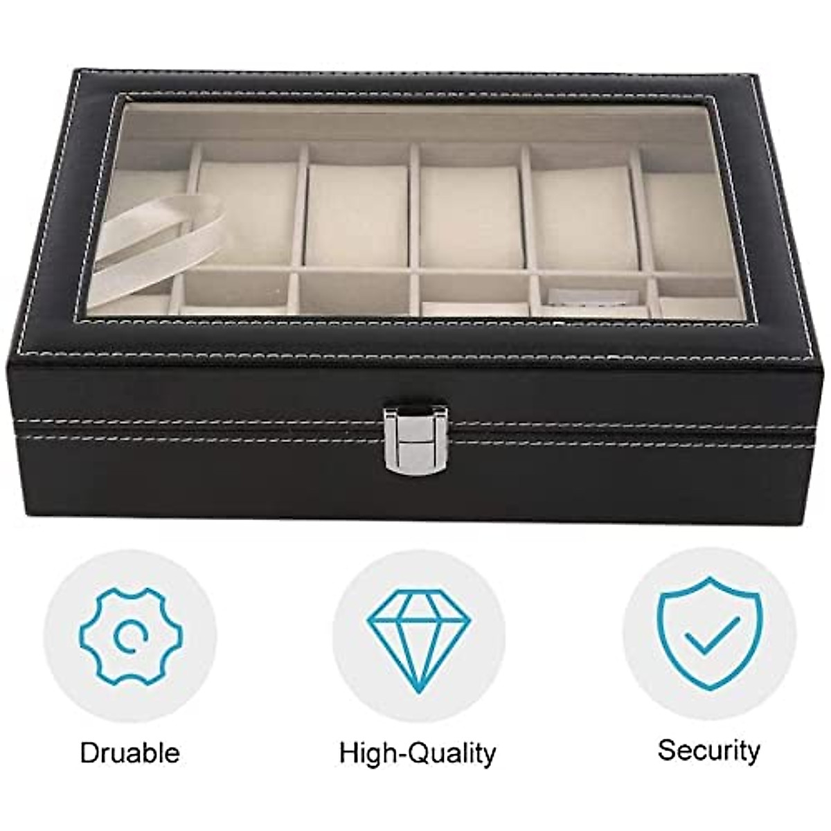 ZZYINH AN207 Leather Watch Box Jewelry Storage Box Organizer for Earrings Rings Bracelet Display Holder Case Small Jewelry (Color : Black)
