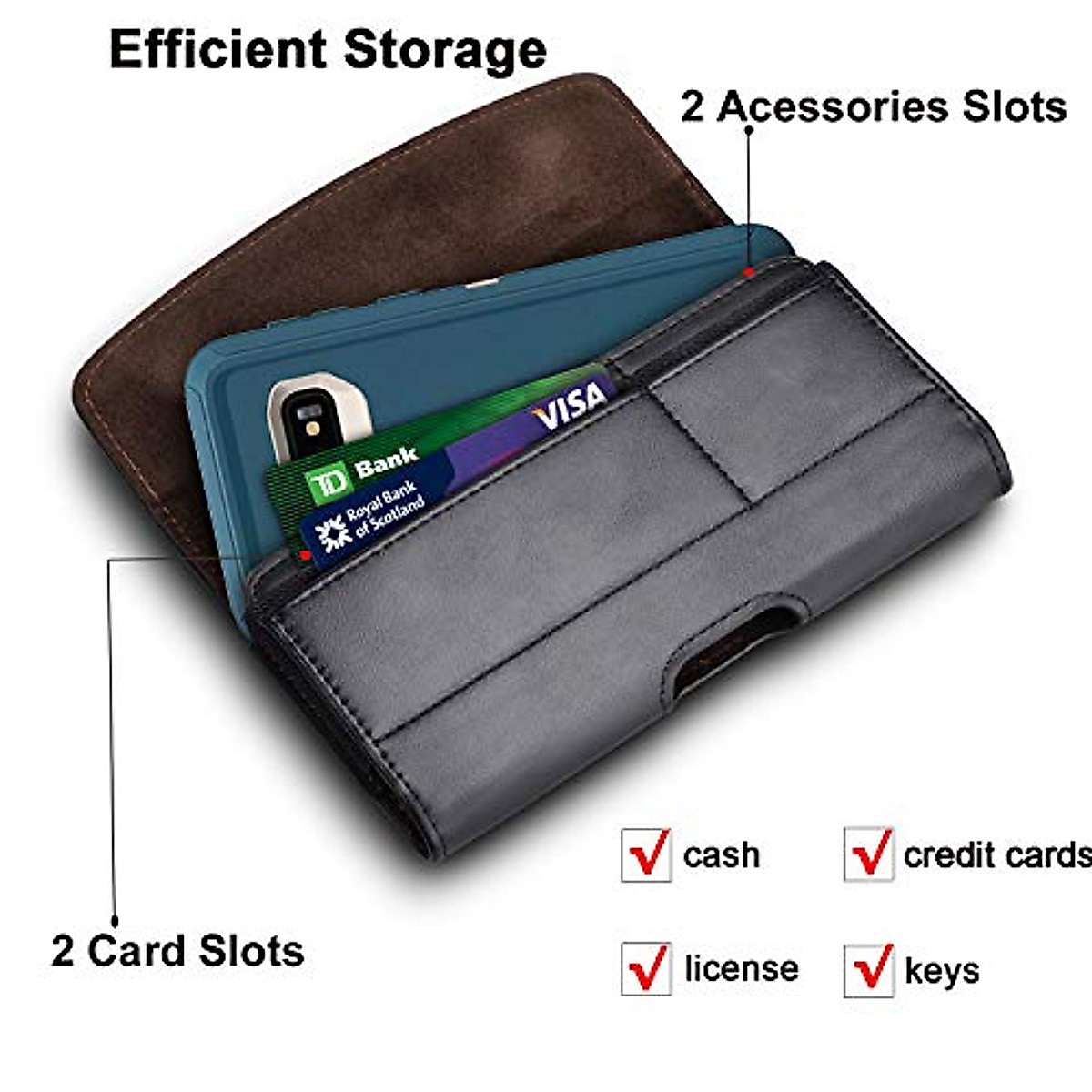 Takfox Phone Holster for Samsung Galaxy S23 Ultra S22 Plus S22 S20 FE S10 Note 20 Ultra Note 10 Plus A12 A13 A14 A02S A03S A04S A23 A32 A42 iPhone 14 Pro Max Leather Belt Holster Pouch Holder,Black