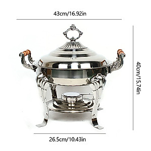 Full Size Stainless Steel Chafing Dish Buffet Set, Round/Rectangular Catering Warmer Set with Food Trays & Mirror Cover, Thick Stand Frame Food Warmer for Kitchen Party Banquet (Round)