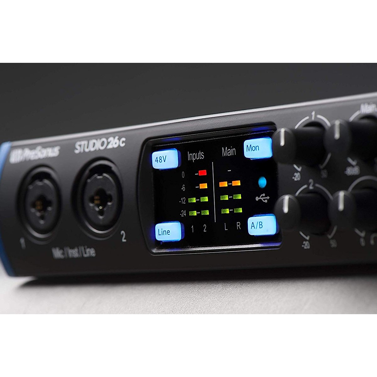 PreSonus Studio 26c 2x4 USB Type-C Audio/MIDI Interface and Studio One Artist Software kit with Condenser Microphone Shockmount, and XLR Cable