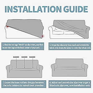 JIVINER Stretch Loveseat Sofa Cover, 1 Piece Jacquard Couch Covers for 2 Cushion Couch with Elastic Bottom, Non Slip Soft Love seat Furniture Protector for Kids, Pets (Medium, Leaf Patten Light Gray)