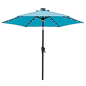 C-Hopetree 7.5 ft Outdoor Patio Market Table Umbrella with Solar LED Lights and Tilt, Aqua Blue