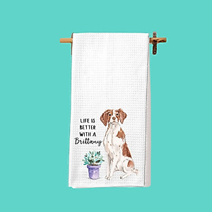 Watercolor Life is Better with a Brittany Microfiber Kitchen Tea Bar Towel Gift for Animal Dog Lover