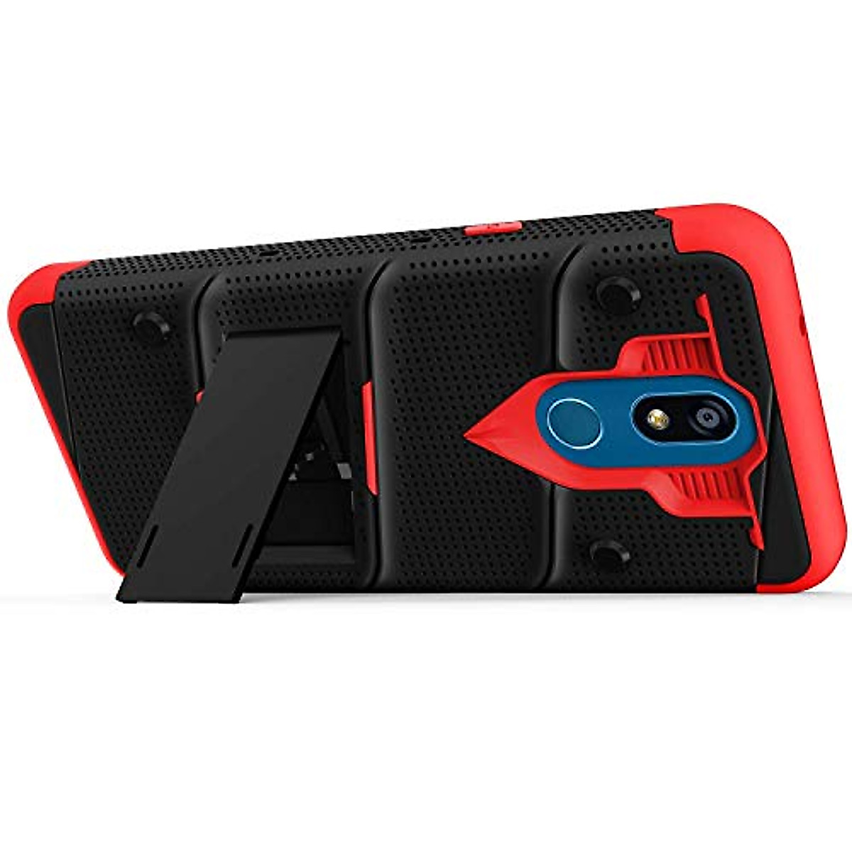 ZIZO Bolt Series LG K40 Case | Military-Grade Drop Protection w/ Kickstand Bundle Includes Belt Clip Holster LG Harmony 3 Black Red