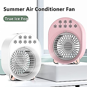 Portable Air Conditioner Fan, Mini Evaporative Air Cooler Fan with 3 Wind Speeds, USB Air Cooler with Colorful Night Lights for Room Camping Car Office (White)