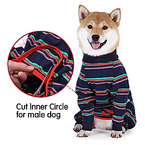 Dog Recovery Suit Abdominal Wound After Surgery Wear Prevent Licking Wounds E-Collar & Cone Alternatives Postoperative Shirt Dog Pajamas Long Sleeve Prevent Shedding (Large, Blue)