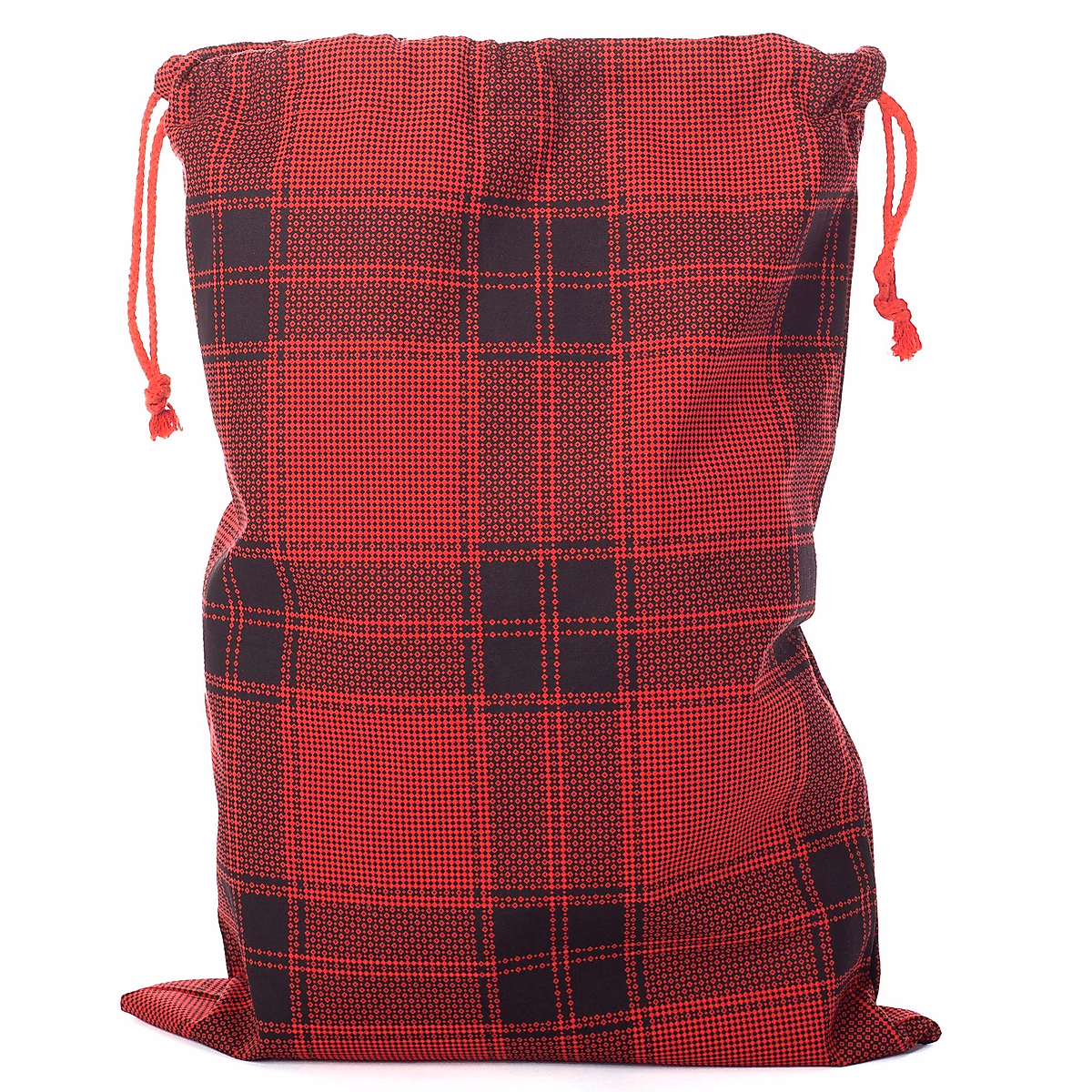 Pudgy Pedro's Party Supplies - Christmas Canvas Gift Bags - X-Large 26" x 19" Red Xmas Plaid - Jumbo Fabric Present Cloth Stocking - 1 ct