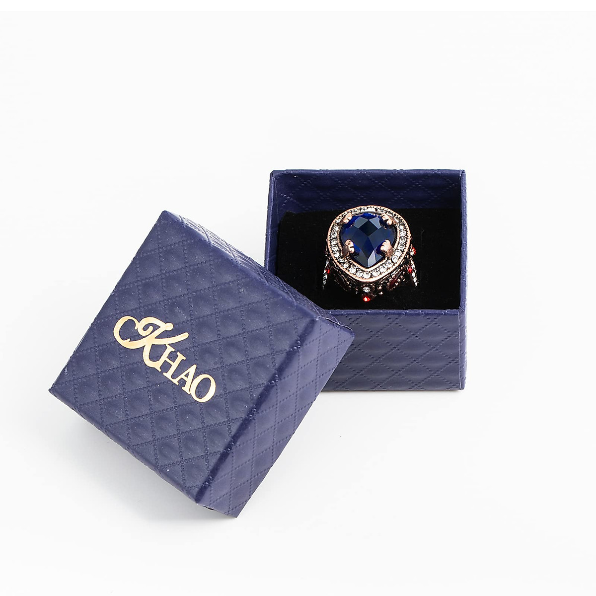 CKHAO Women Ring - 24mm Big Size Antique Gold Plated Turkish Style Blue Gemstone Vintage Ring Women Jewelry J0899BLUE (7)