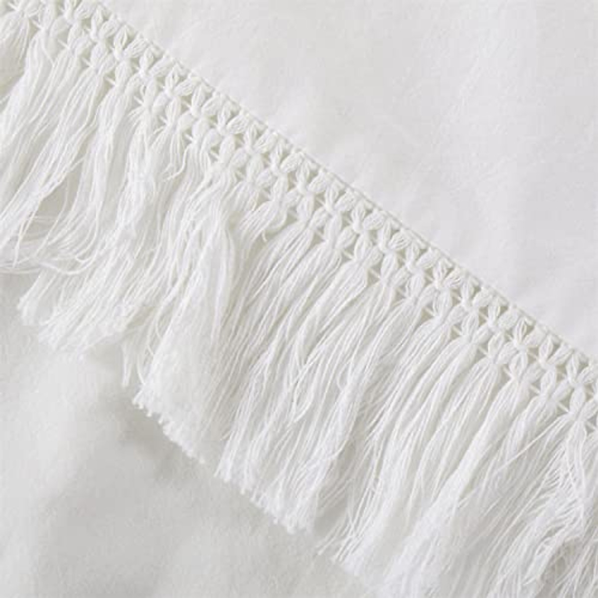 ZJZC Art White Duvet Cover Queen Size with Tassels,100% Cotton Boho Farmhouse Bedding Set 3 Pieces with Pillow Shams Super Soft and Breathable Bed Set for All Seasons (White, Queen)