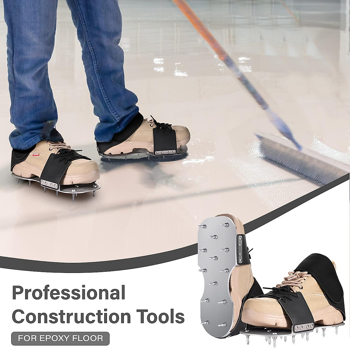 Leweio Epoxy Floor Spiked Shoes -Metal Plate Gunite Spiked Screeding Shoes with 3/4” Short Spikes Perfect For Epoxy Resin