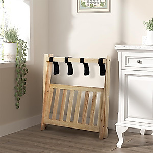 Babion Folding Luggage Racks with Shelf, Wooden Suitcase Stand, 2 Tier Foldable Luggage Racks with Heavy Duty Nylon Belts, Suitcase Bag Holder for Bedroom Guest Room, 4 Pack