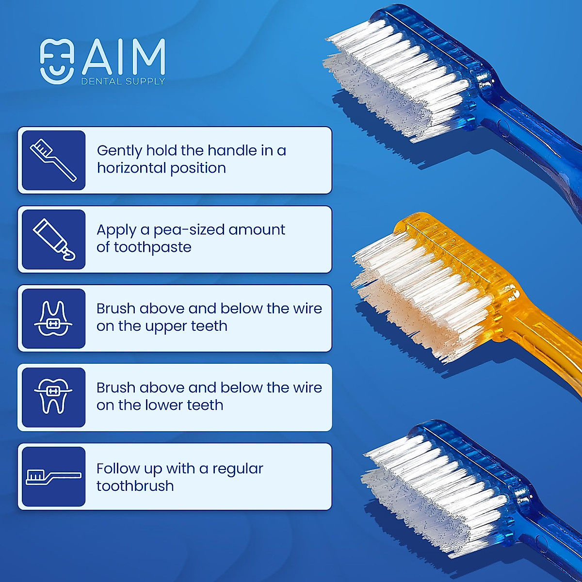 AIM DENTAL SUPPLY Toothbrush for Braces, Soft Head Braces Toothbrush, V Trimmed Design 2-Pack | Quick Orthodontic Cleaning | Deep Clean Braces at Home (Pack of 2)