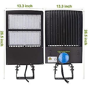 300W LED Shoebox Parking Lot Lights with Dusk to Dawn Photocell Sensor, Surge Protection Built-in, 1-10V Dimmable, 5000K Cool White, 100-277V AC IP65 DLC UL Listed, Yoke/Trunnion/Wall Mount Bracket