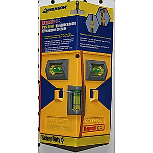 Swanson Tool Co PL001M Magnetic Composite Post Level, Yellow, Includes Elastic Loop for Hands-Free Work and 3 Vials for Easy Plumb and Level Reads